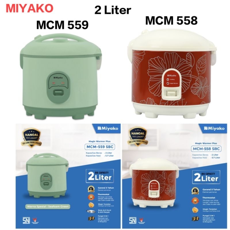 Jual Magic Com Miyako 3IN1 Kapasitas 2 Liter Panci Nanoal MCM 558/559 ...