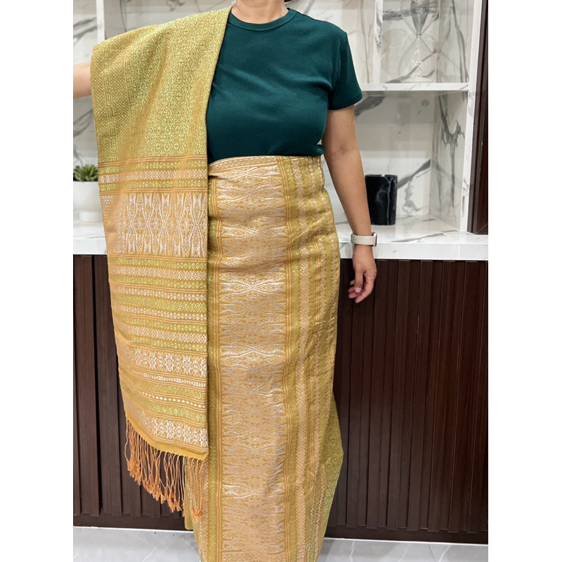 Jual Songket Batak Tumtuman Benang Kristal Hijau Kuning Gold | Shopee ...