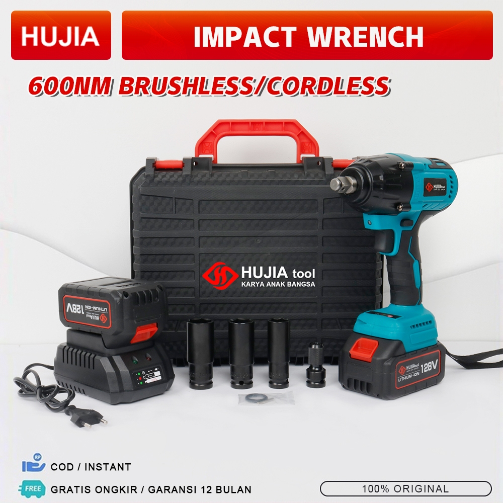 Jual HUJIA Impact Wrench Cordless 600n.M Impact Baterai 88vf Brushless Impact Murah Promo Impek ...