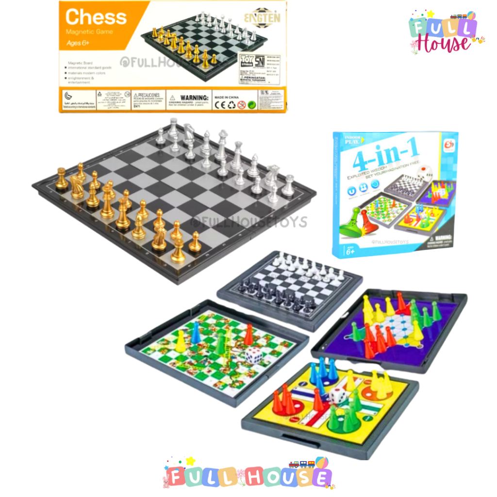 Jual BOARD GAME 4 IN 1 MAINAN CATUR, ULAR TANGA, LUDO, HALMA MAGNET SET ...