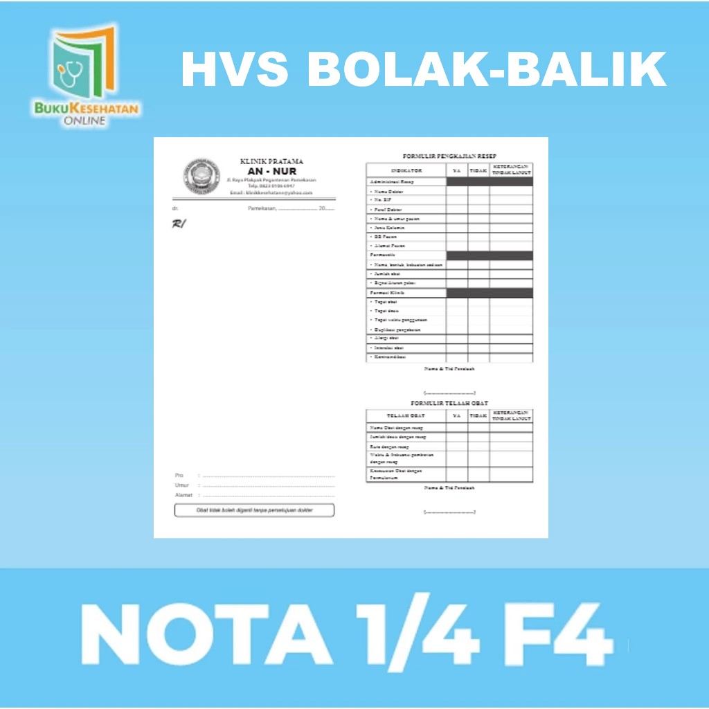 Jual Kertas HVS 1ply BOLAK BALIK | Buku NOTA Blanko | Ukuran 1/2 1/3 1/ ...