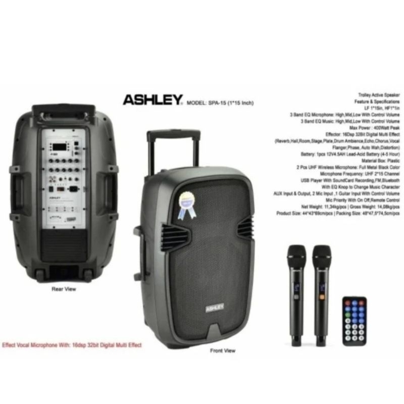 Jual Speaker Portable Wireless Ashley SPA 15 Original 15 inch Bluetooth ...