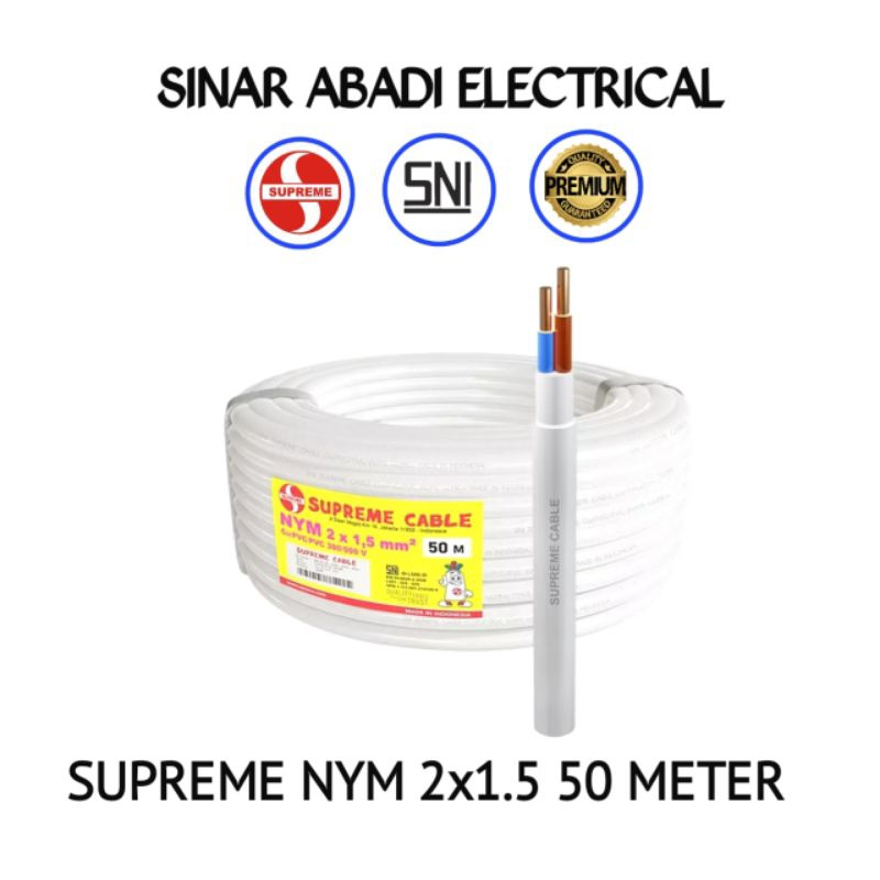 Jual SUPREME Kabel Listrik NYM 2x1.5 2x1,5 Kawat Tembaga SNI LMK - 50 Meter | Shopee Indonesia