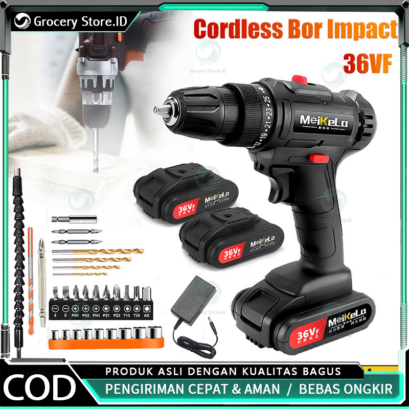 Jual 36VF Mesin bor 2 baterai cas bor listrik murah bor impact cordless ...