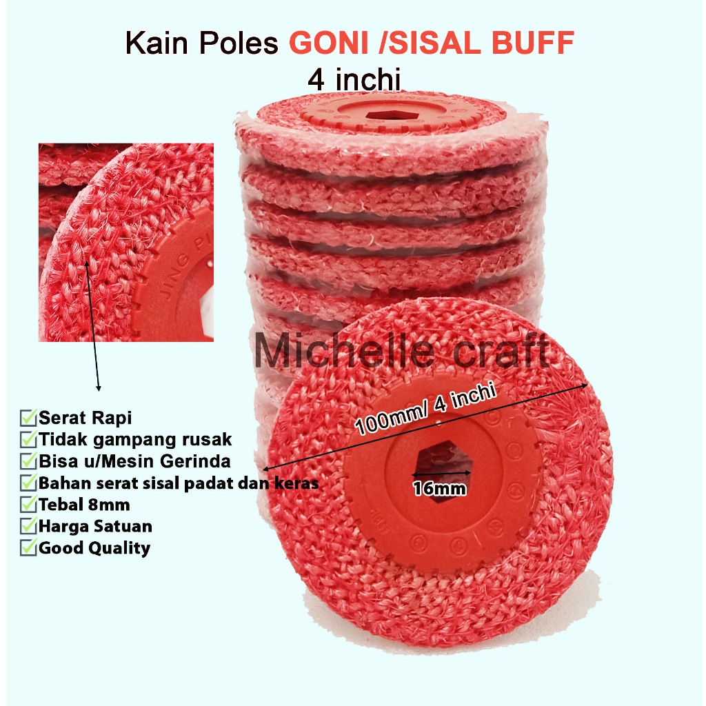 Jual Kain Poles Goni 4 inchi /Serat SISAL BUFF 4" Merah /Mata Gerinda ...