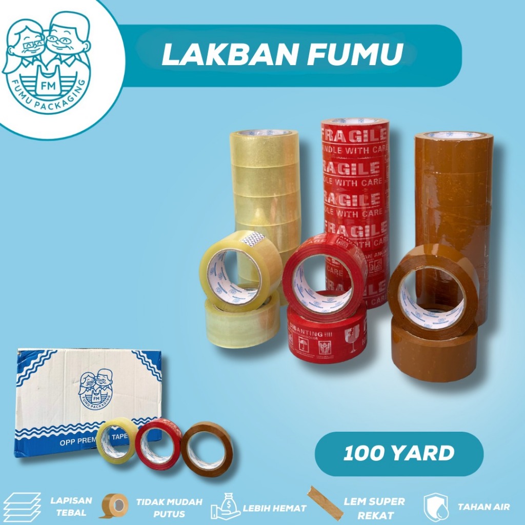 Jual Lakban Fragile 100yard 91 Meter Jangan Di banting/Lakban Bening ...