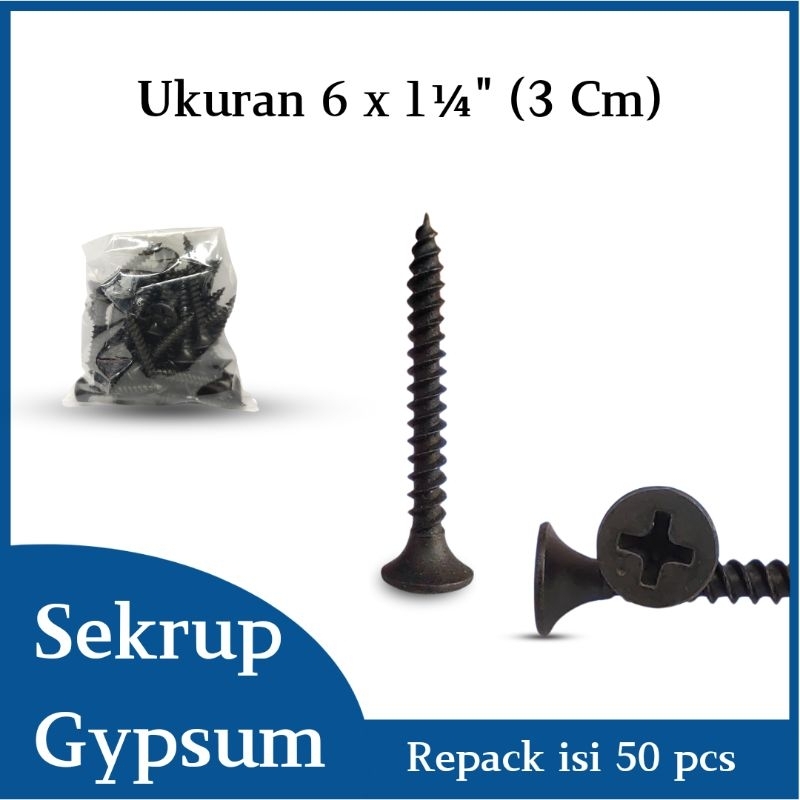 Jual Sekrup Gypsum 1 1/4" inch (6 x 3 Cm) Drywall skrup hitam holo gipsum baja ringan kayu isi ...