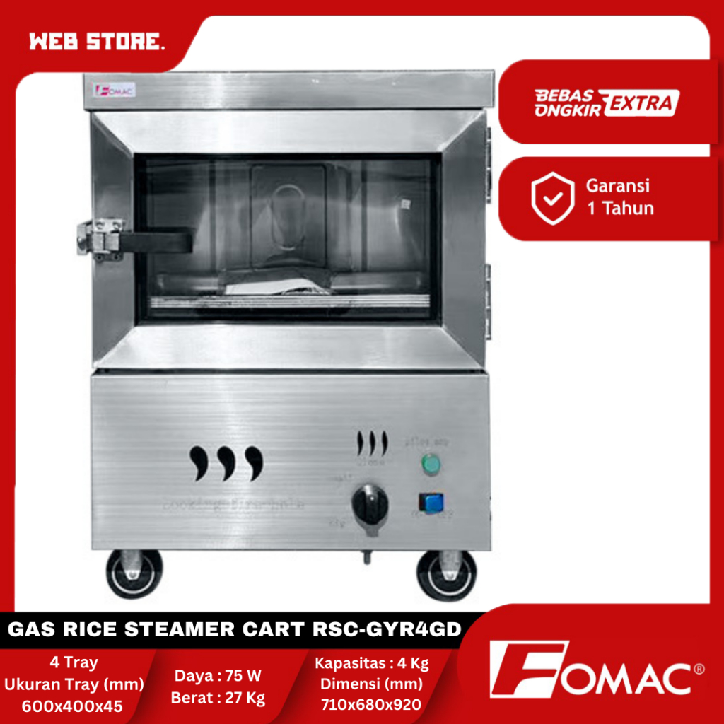 Jual Mesin Penanak Nasi 4 Susun Rice Steaming / Rice Steamer Cart Glass Door FOMAC RSC-GYR4GD ...