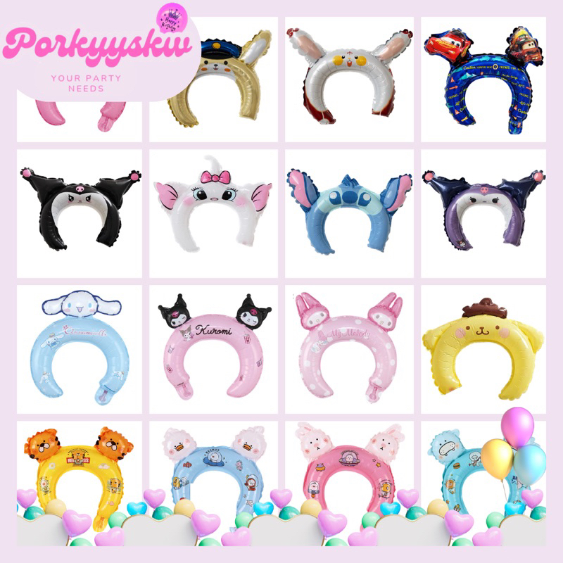 Jual [Porkyyskw] Balon Foil Bando Karakter (Kuromi, Stitch, Cinnamoroll ...