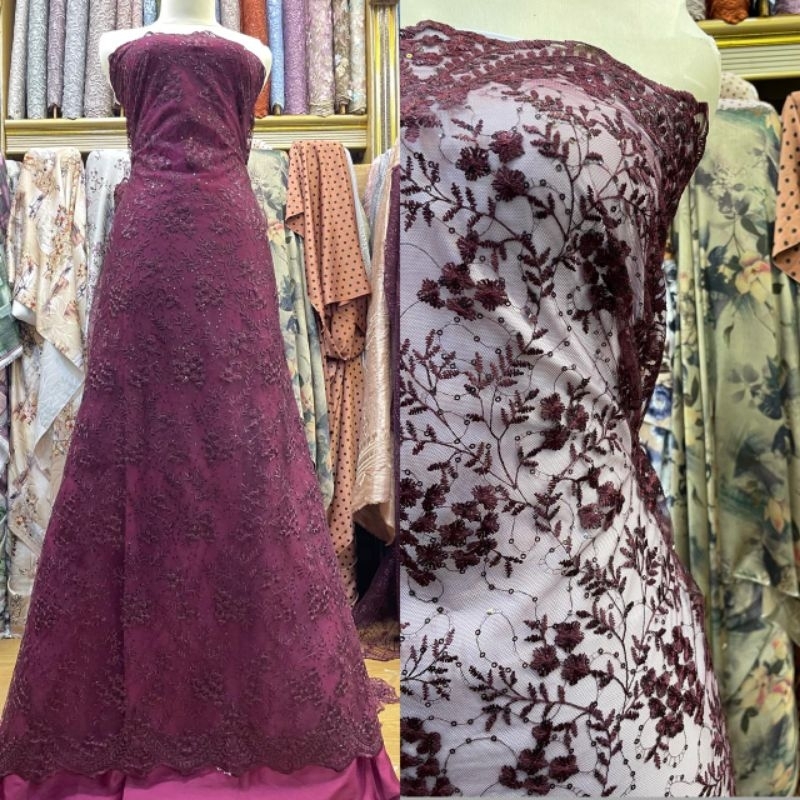 Jual kain tille sultan payet squeen/kain brokat kebaya akad/brokat ...