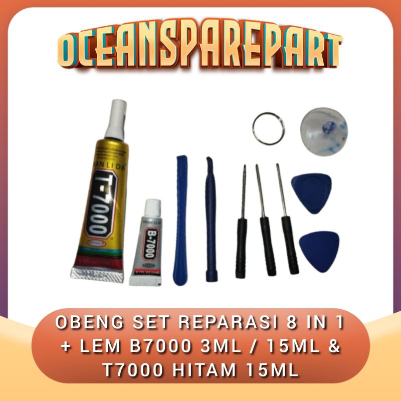 Jual Obeng Set Reparasi Android ALL Tipe 8 in 1 + Lem b7000 3 & 15 ML & T7000 HITAM 15 ML ...