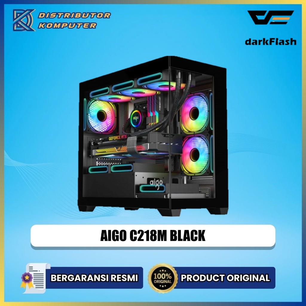 Jual AIGO DARKFLASH PC CASING C218M + PSU 650W + INCLUDE 3 FAN ARGB MICRO-ATX - BLACK | Shopee ...