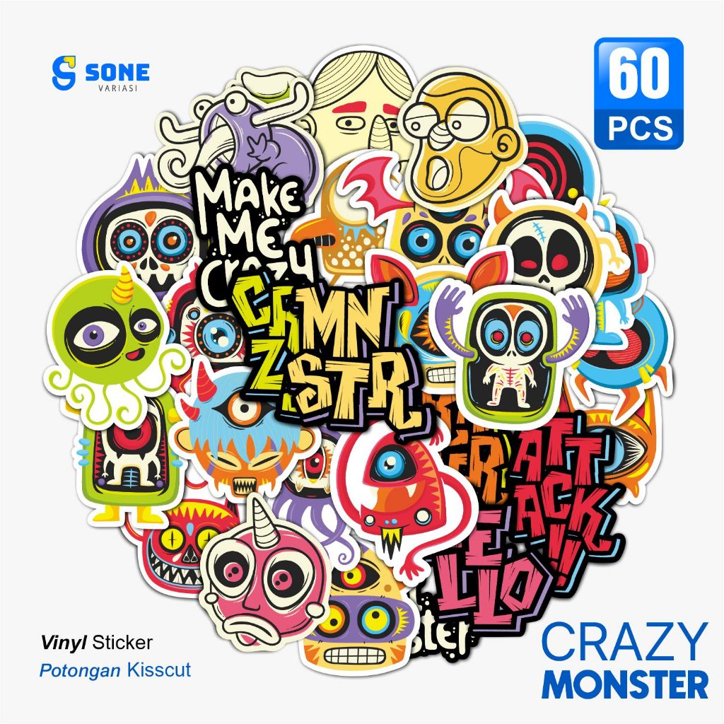 Jual Stiker Crazy Monster Paper Vinyl Anti Air Aksesoris Laptop Buku ...