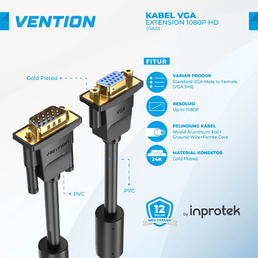 Jual Vention 10M Kabel VGA Extension 1080P HD For PC Laptop | Shopee ...