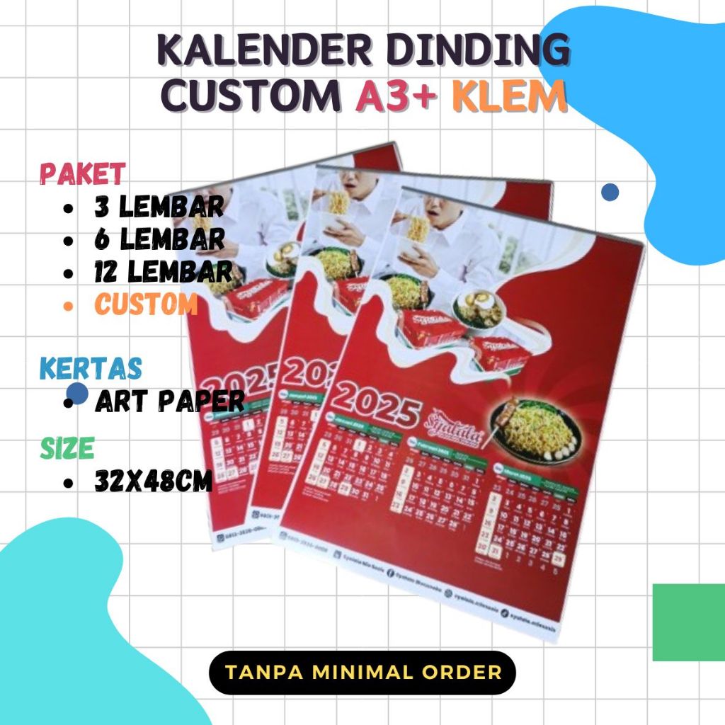 Jual Cetak Paket Kalender Dinding 2026 Isi 3 4 6 7 12 Lembar Custom ...