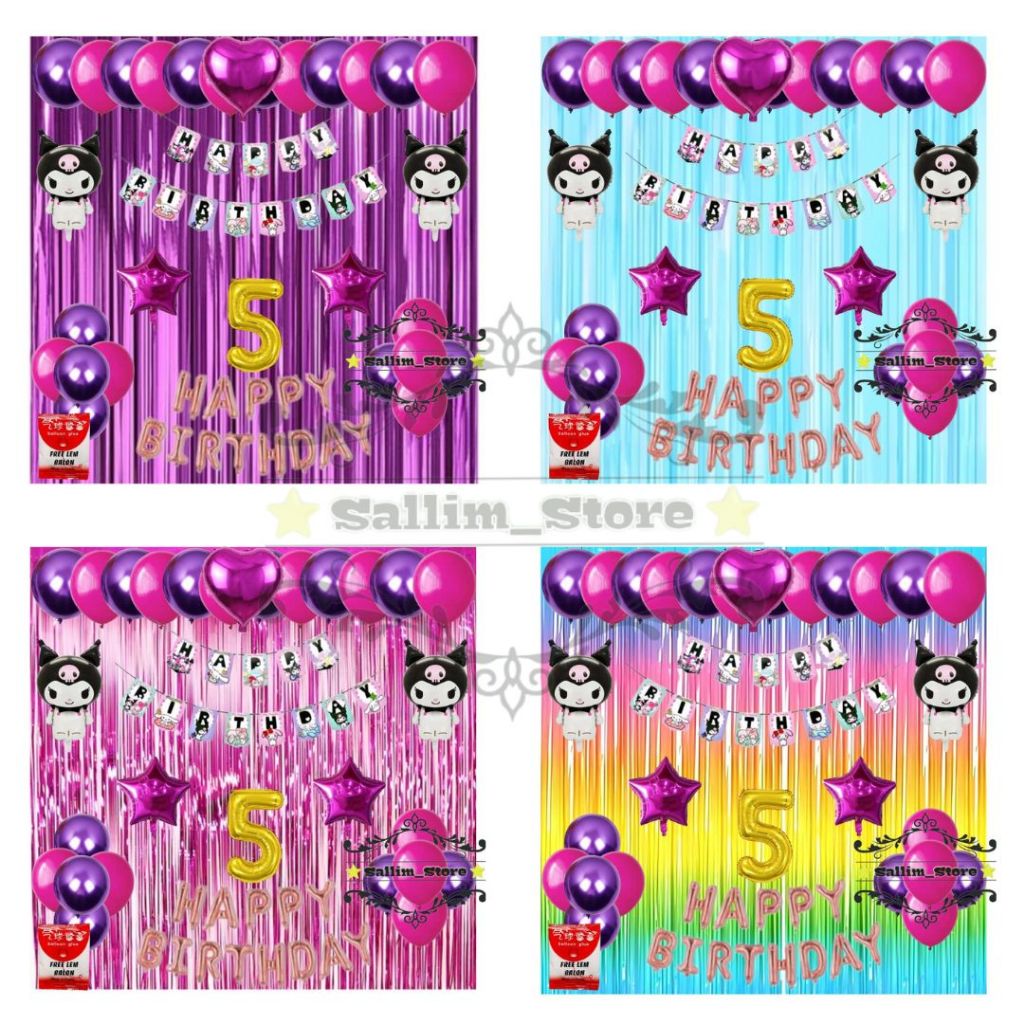 Jual Set Dekorasi Pesta Ulang Tahun Anak Banner Happy Birthday Kuromi ...