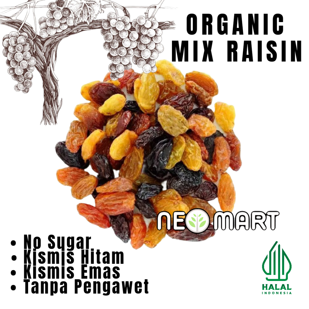 Jual Mix Raisins Unsweetened 500gr (1/2kg) Kismis Emas dan Hitam ...
