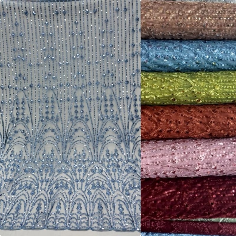 Jual COD Kain tile payet Bahan kebaya Bahan brokat payet Bahan tile ...
