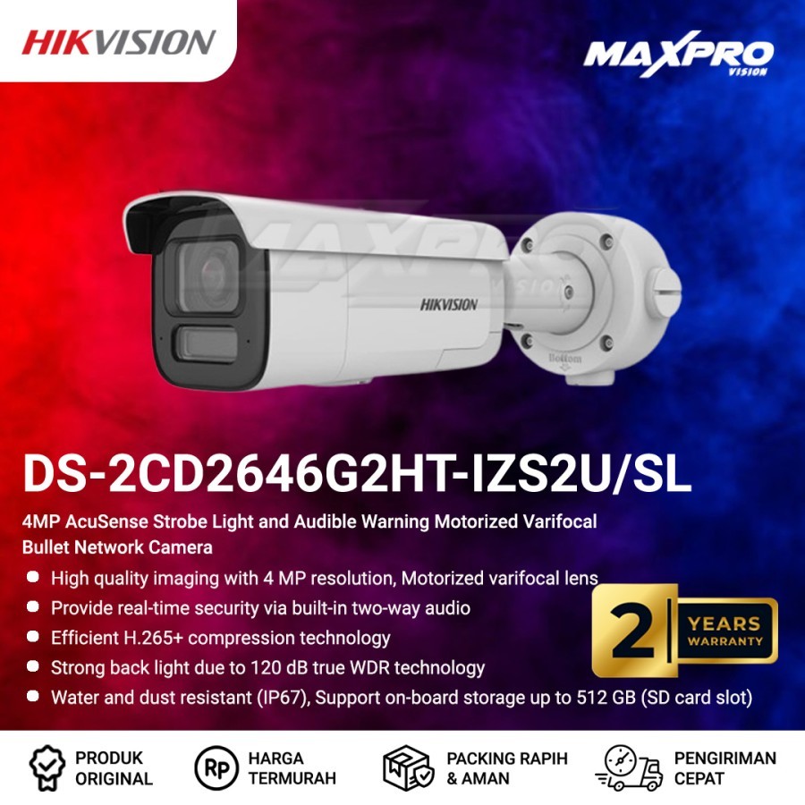 Jual DS-2CD2646G2HT-IZS2U/SL - HIKVISION IP 4MP ACUSENSE MOTORIZED VARIFOCAL AUDIO BULLET CAMERA ...