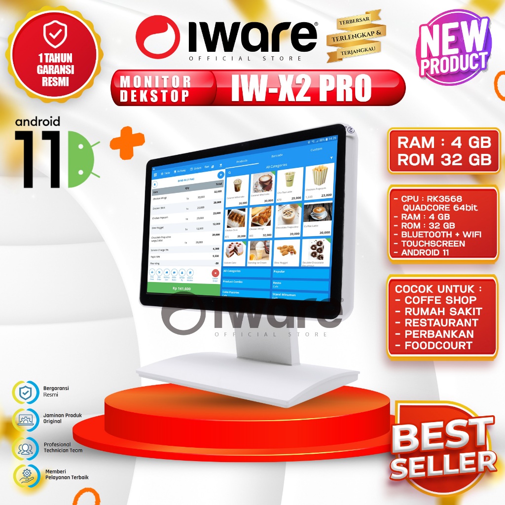 Jual Iware Mesin Kasir Pos Desktop Android 11 IW-X2PRO 10" 4/32GB ...