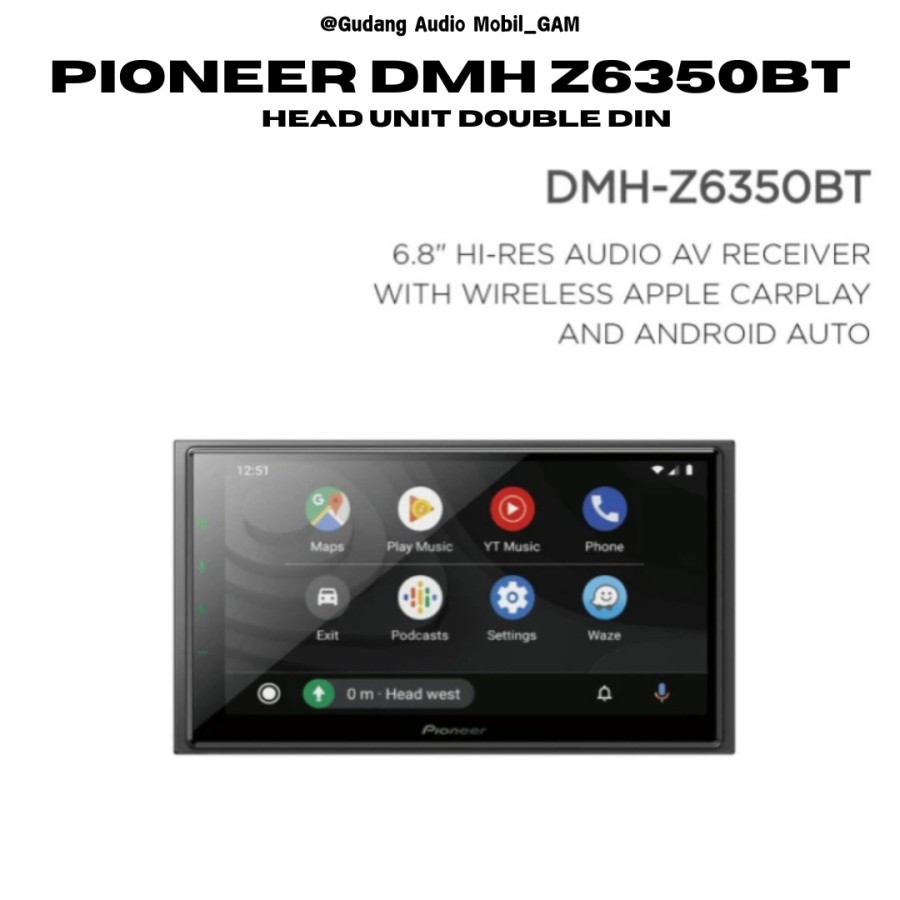 Jual Head Unit Double Din 6.8 inch Pioneer DMH Z6350Bt Wireless Apple Carplay Android Auto ...