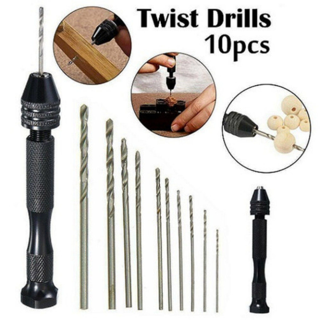 Jual SET KEPALA BOR DENGAN 10 PC MATA BOR 0.8 - 3MM BOR TANGAN MANUAL DIY HSS | Shopee Indonesia