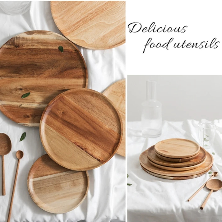 Jual Piring Kayu Aesthetic / Piring Kayu Bulat / Piring Kayu Set ...