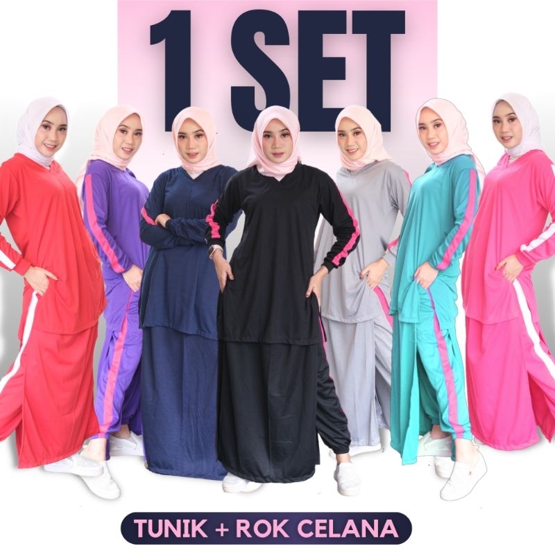 Jual Setelan Olahraga Muslimah Jumbo Baju Wanita Muslim Syari Set Rok ...