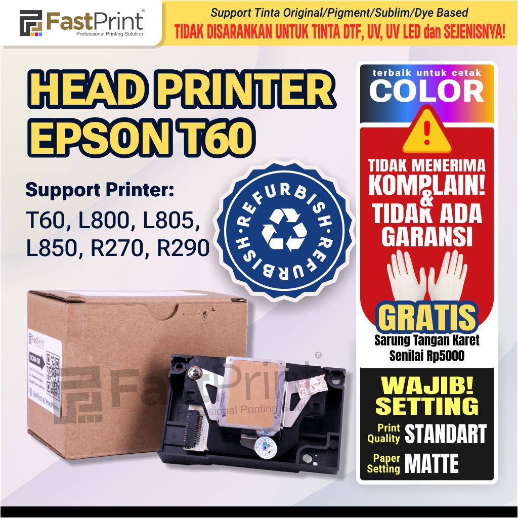 Jual Fast Print Head Printer Epson T60 L800 L805 L850 R290 Black Only ...