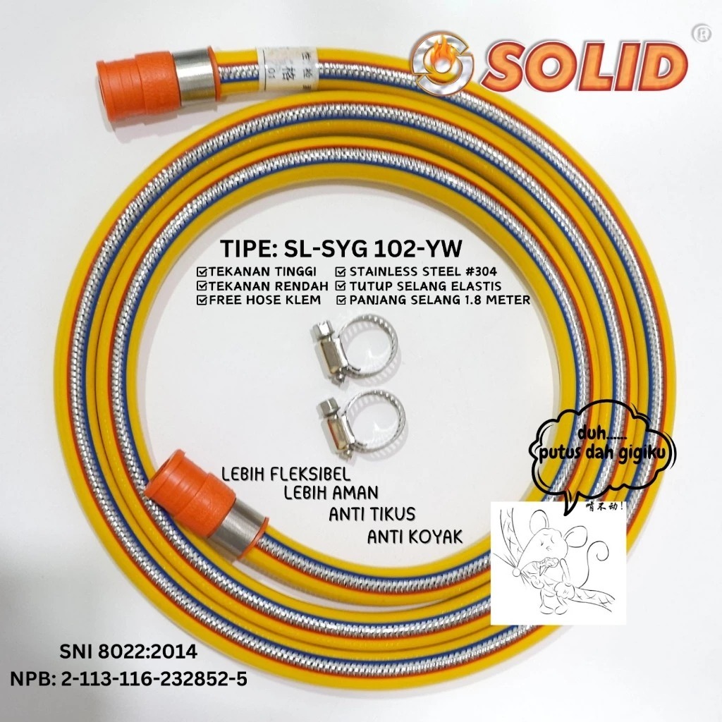 Jual SSA Selang Gas SOLID Premium 1,8 meter Free 2 bh Klem Selang ...
