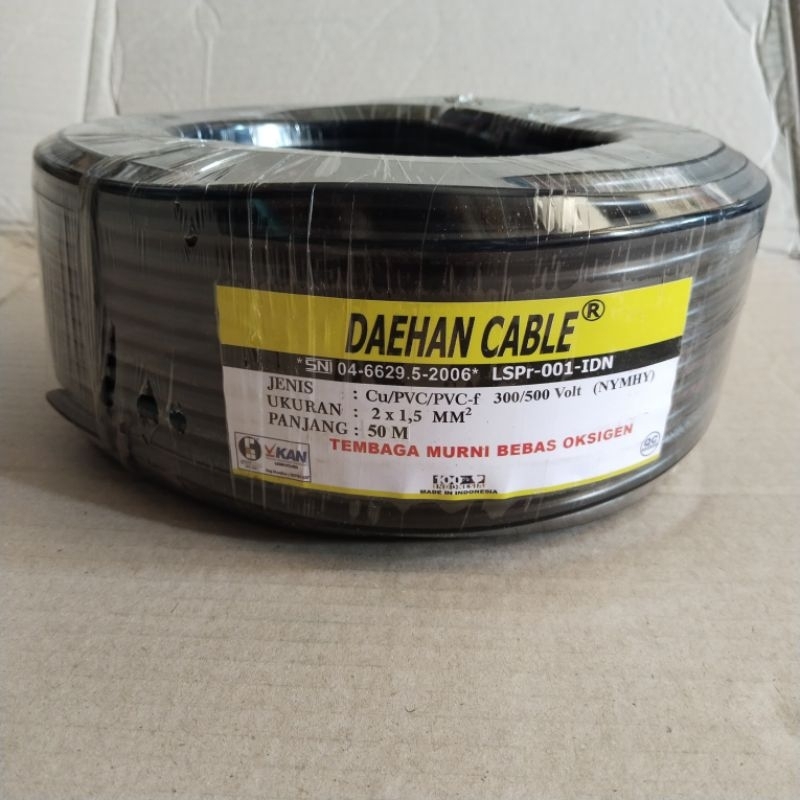 Jual KABEL LISTRIK SNI DAEHAN CABLE (NYMHY ) 2x1,5mm SERABUT 50 YARD ...