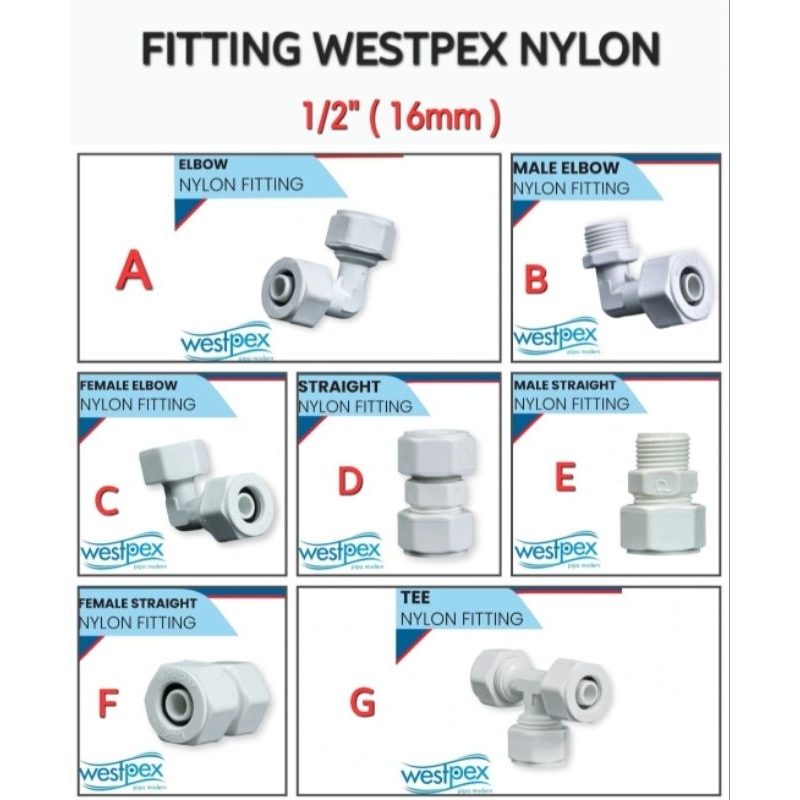 Jual WESTPEX NYLON SAMBUNGAN FITTING PIPA 1/2" 16mm / KENEE SOCK SHOC TEE ELBOW DRAT LUAR DALAM ...