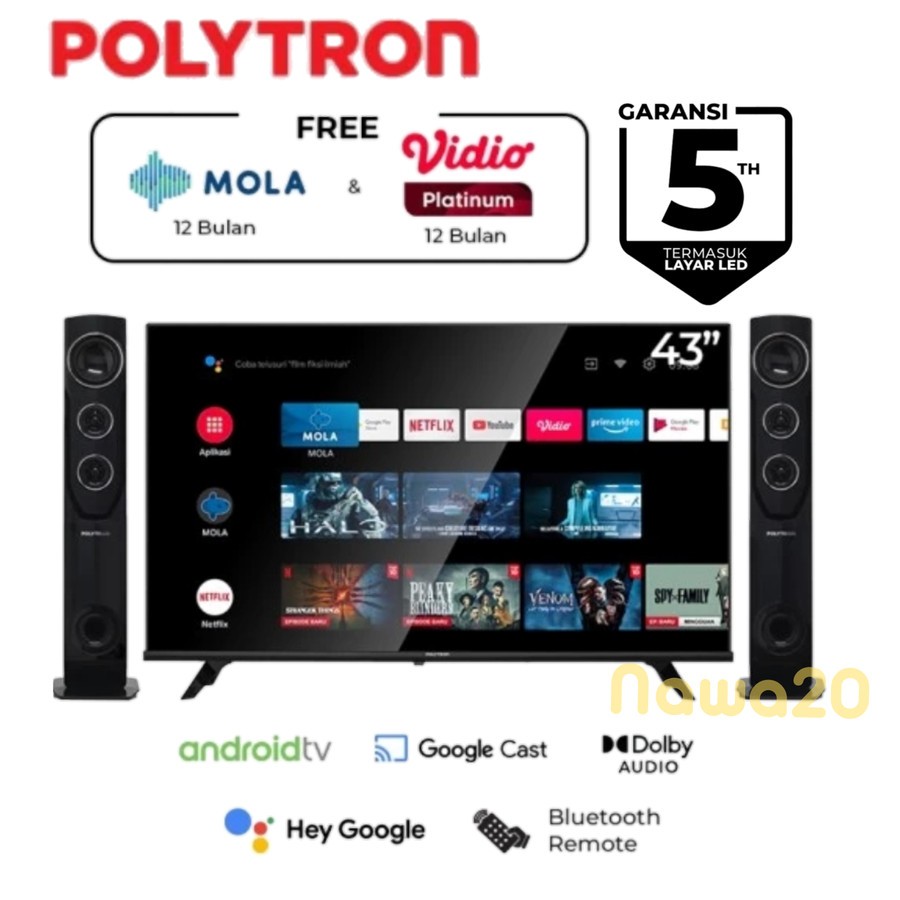 Jual Smart Android Tv LED Polytron Tower TV 43 inch PLD 43TA5055 ...
