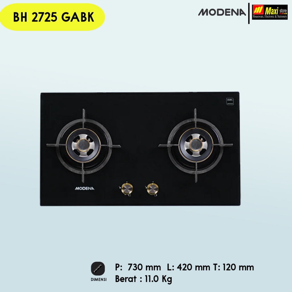 Jual MODENA Kompor Gas Tanam 70cm 2 Burner Mix Brass BH 2725 GABK ...