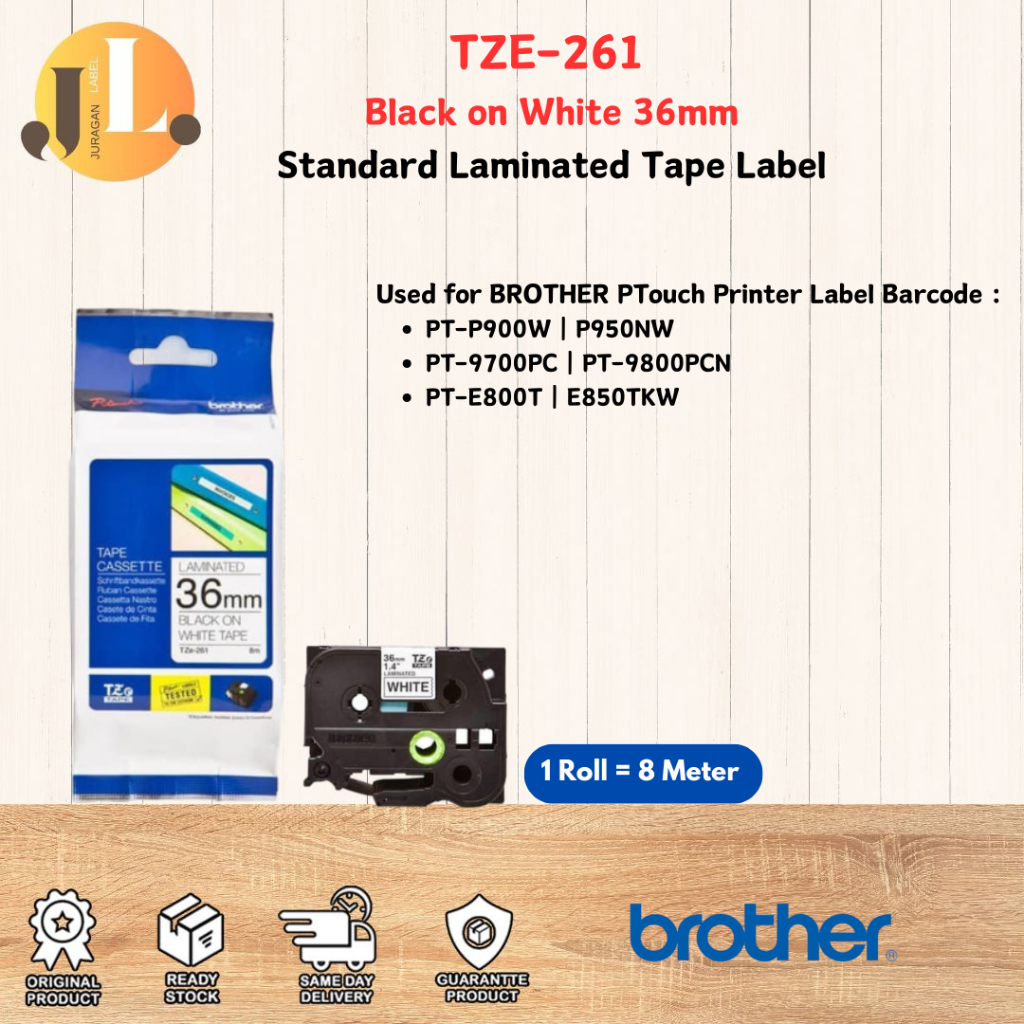 Jual BROTHER TZe-261 36mm PTouch Tape Label Barcode TZe261 Black on ...
