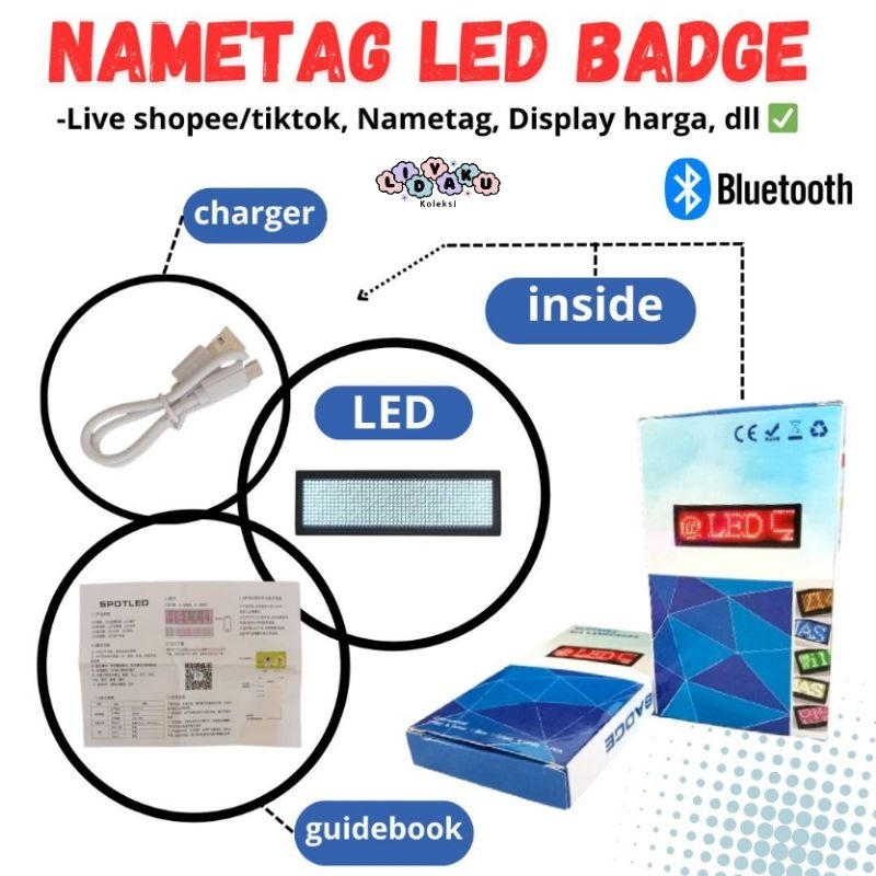 Jual Nametag LED Mini Custom Bluetooth / Papan Lampu LED / Name tag LED Elektronik / Running ...