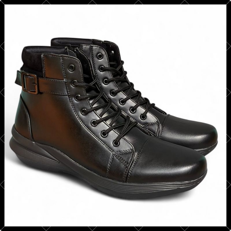 Jual Sepatu Boots Casual Pdh Formal Kerja Pria Hitam Kulit Biker ...