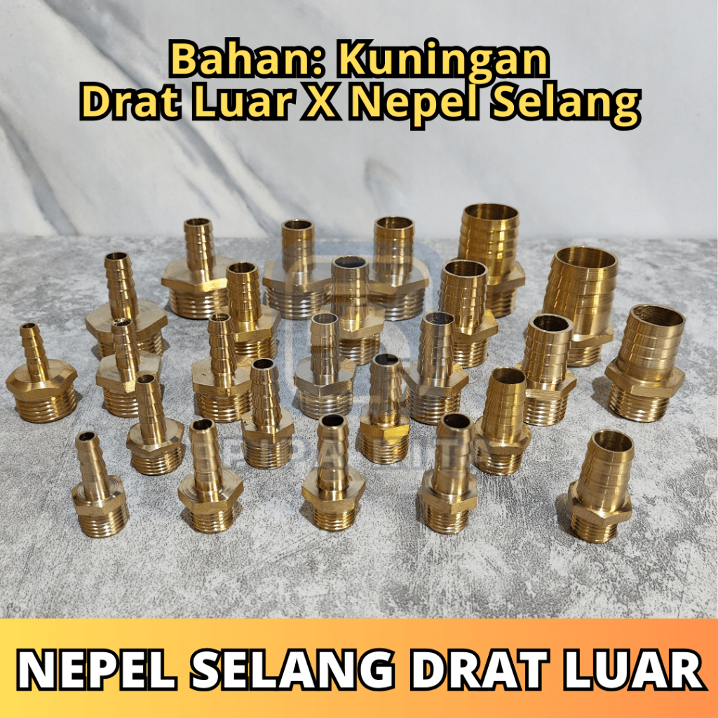 Jual Nepel Selang Drat Luar Kuningan Kombinasi Ukuran 1/8 1/4 5/16 3/8 ...