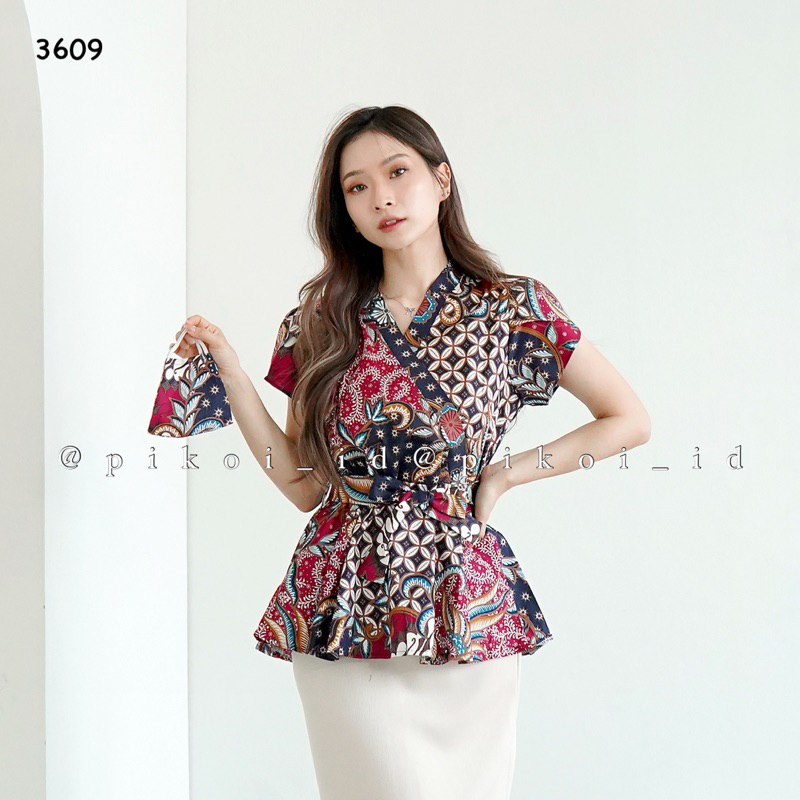 Jual Atasan baju batik modern wanita lengan pendek / baju kimono modern seragam batik kantor ...