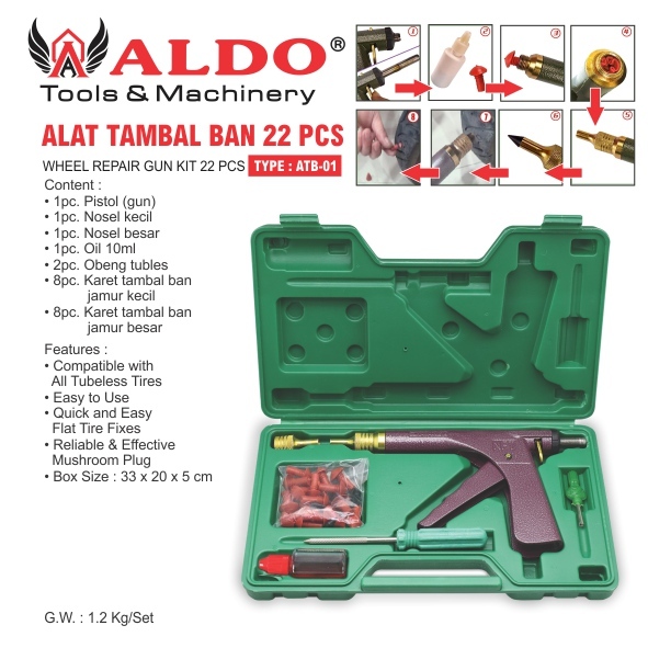 Jual ALAT TAMBAL BAN 22 PCS ATB 01 / WHEEL REPAIR GUN KIT 22 PCS / ALAT ...