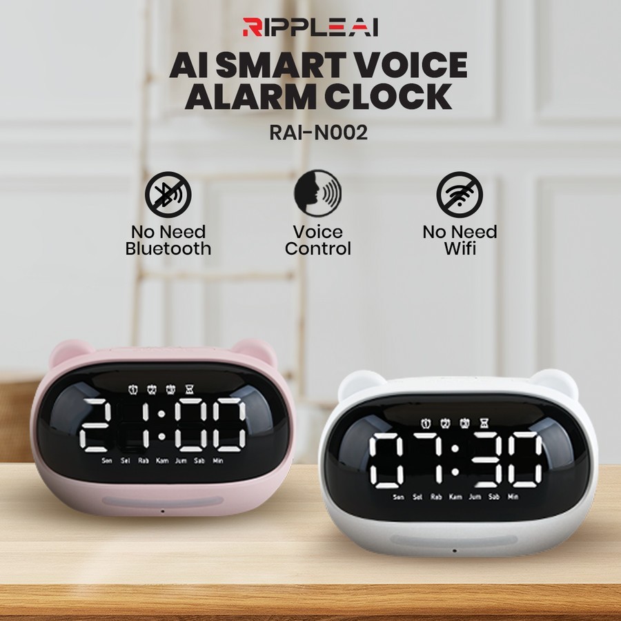 Jual Ripple AI Hello Nuki 2 Smart Voice Alarm Clock Control AC Alarm Night Lamp With Voice ...