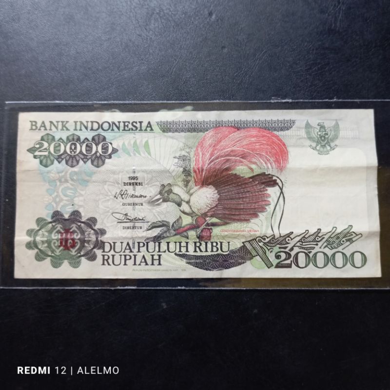 Jual uang kertas 20000 rupiah cendrawasih tahun 1995 bekas beredar asli ...