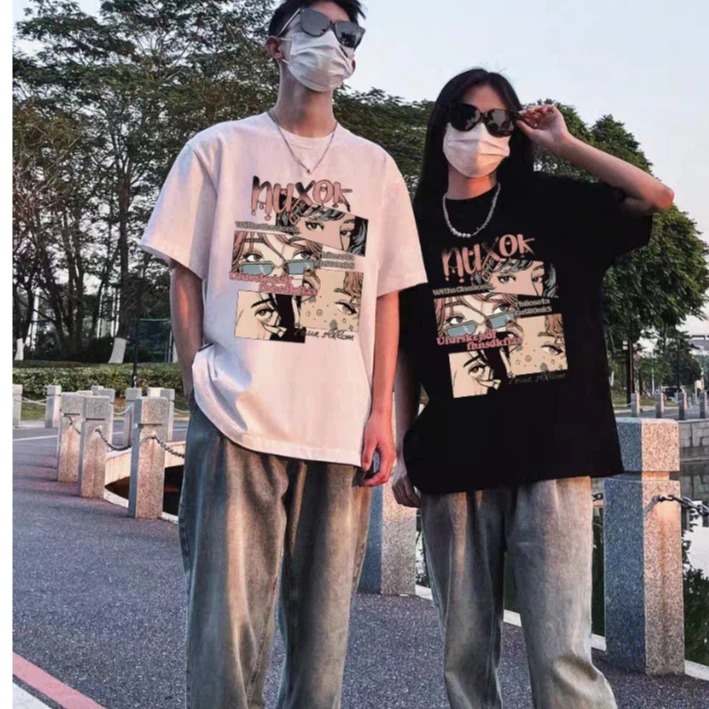 Jual HHHM Baju Kaos Couple Korean Style Oversize Girl Eyes | T-Shirt ...