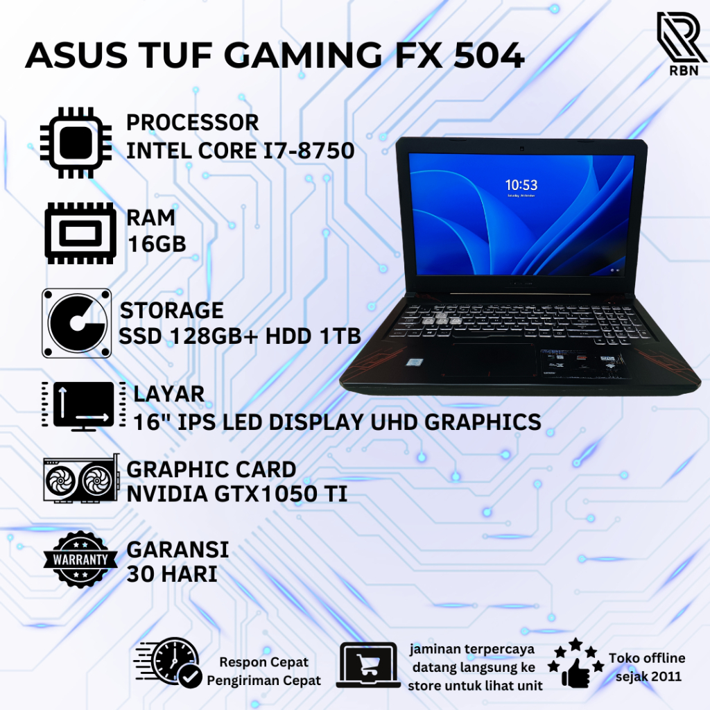 Jual LAPTOP SECOND ASUS TUF GAMING FX 504 RAM 16GB SSD128GB + HDD 1TB ...
