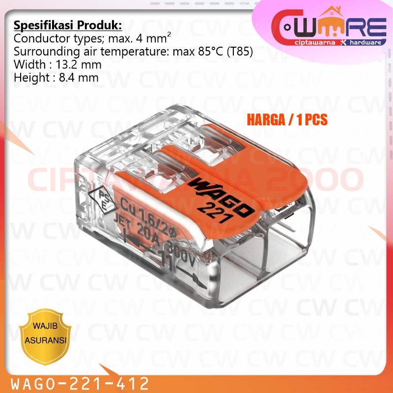 Jual Wago 221-412 Konektor Splicing Cable Wago 2 Lubang Konektor Penyambung Kabel | Shopee Indonesia