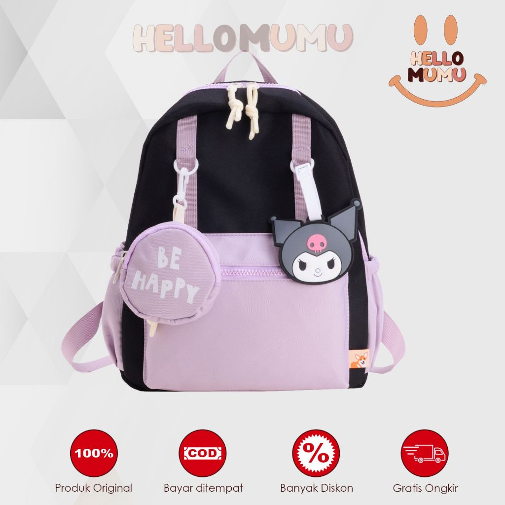 Jual Hellumumu Backpack BE HAPPY KUROMI - HM359 | Shopee Indonesia