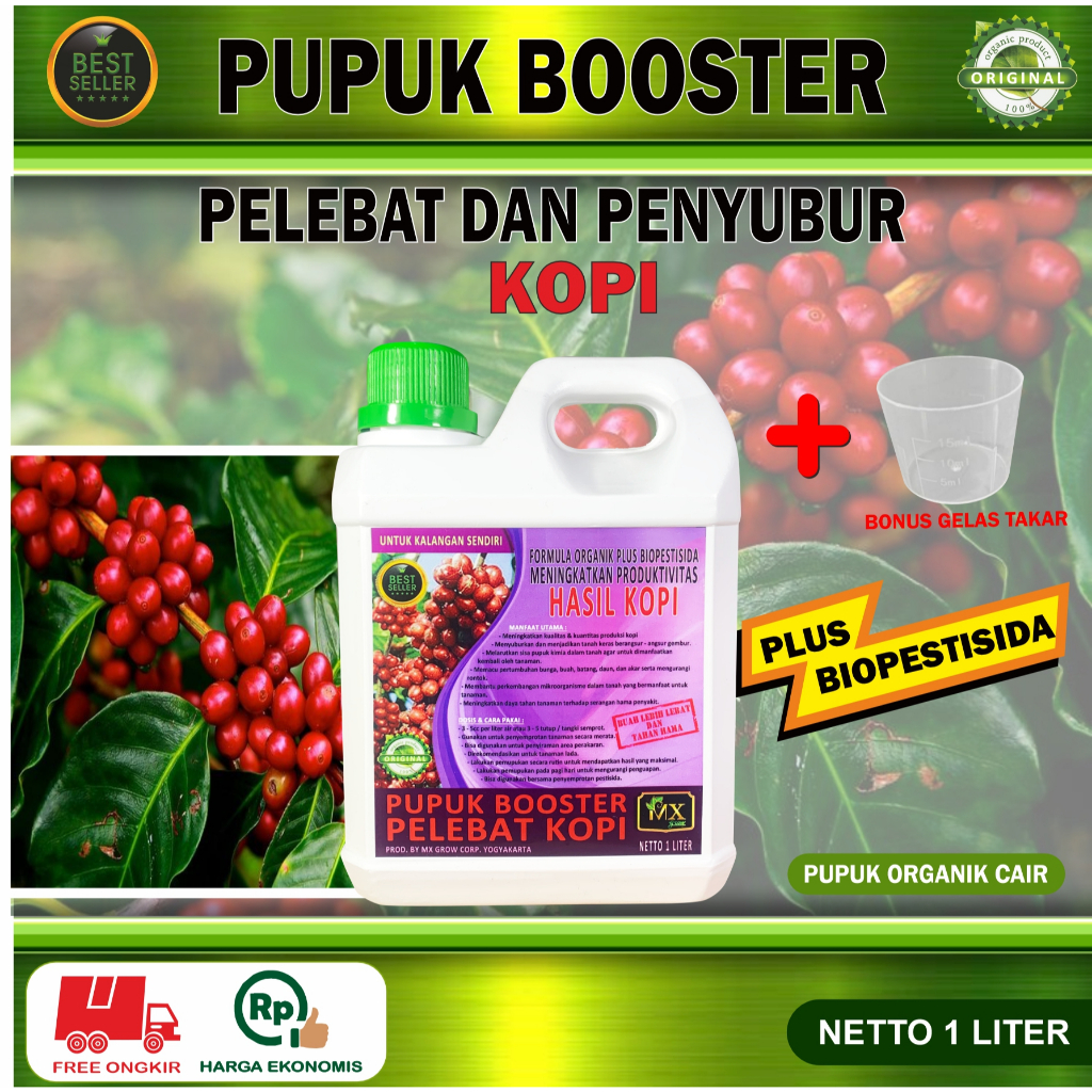 Jual Pupuk Organik Cair Pelebat Penyubur KOPI 1 Liter / Booster KOPI / Pupuk Rabuk KOPI 1 Liter ...