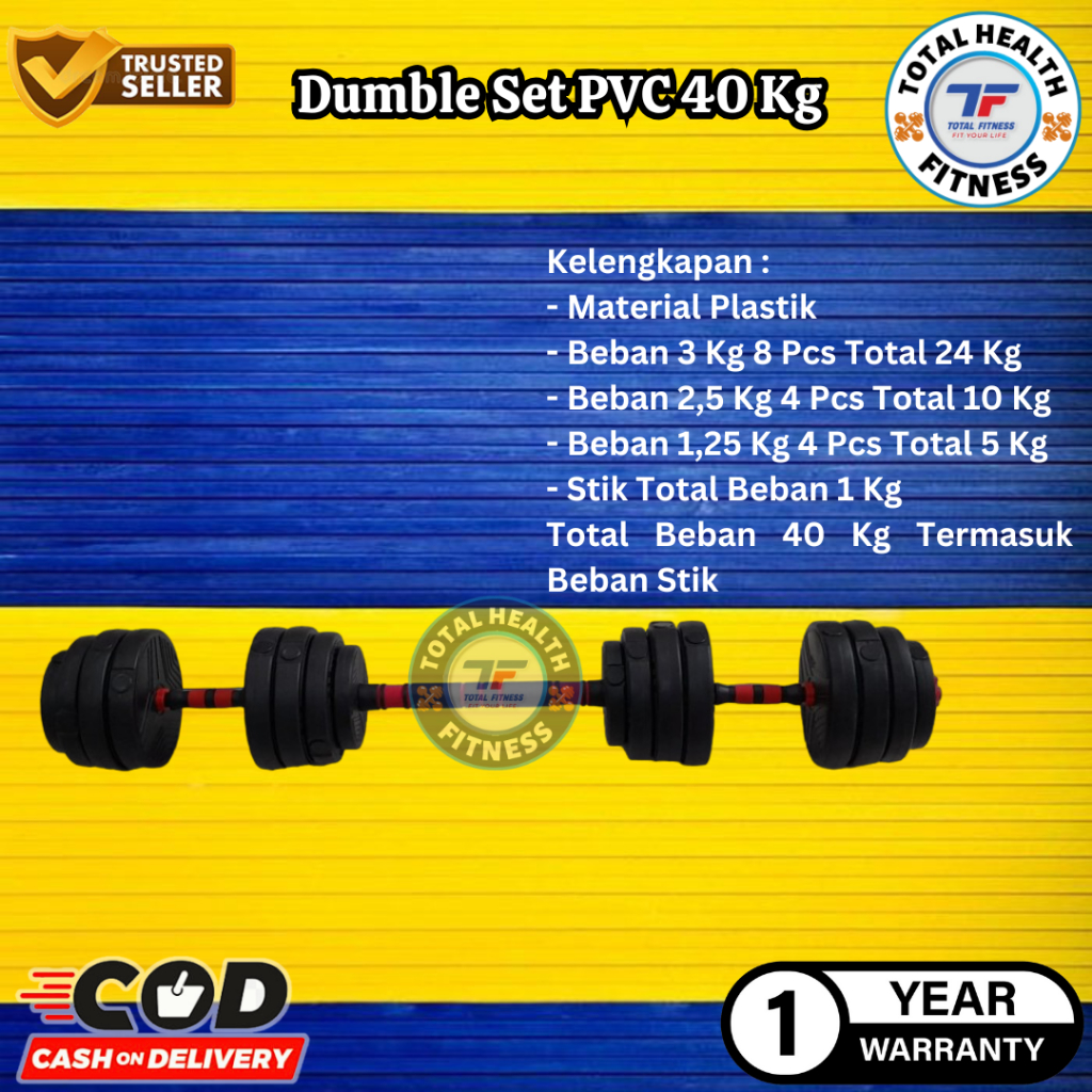 Jual Alat Olahraga Angkat Beban Dumble Set PVC 40 Kg Total Fitness - Barbel 40 Kg - Alat Fitness ...