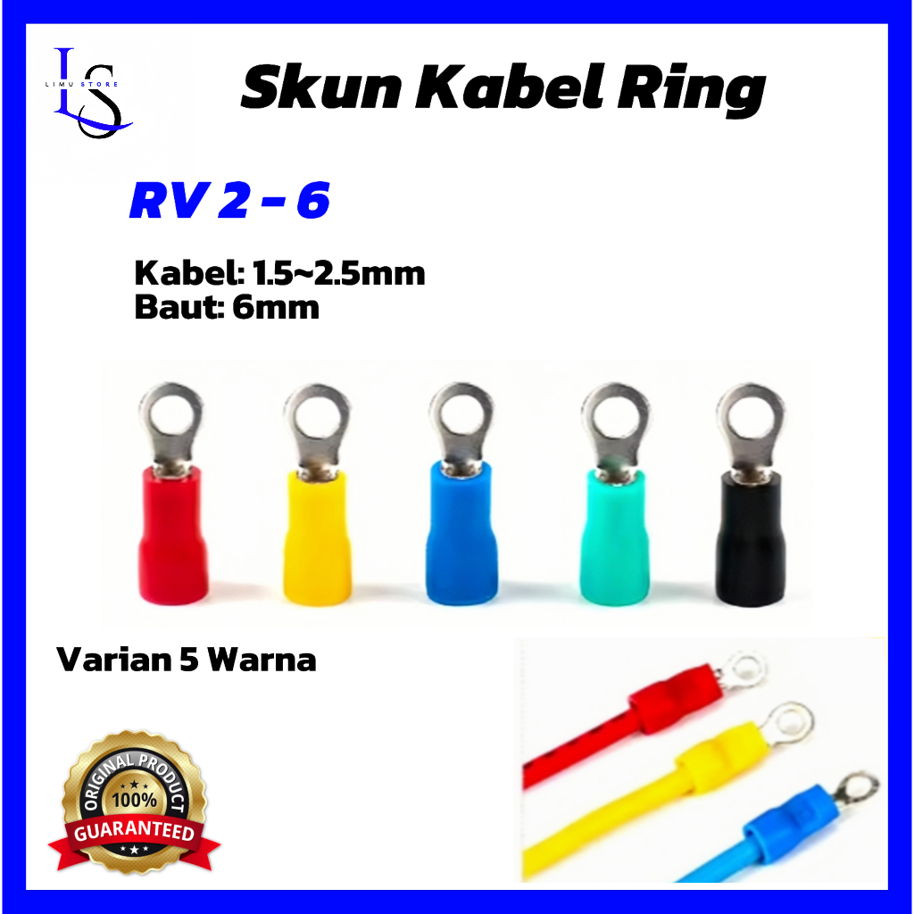 Jual Skun Kabel Ring RV 2-6 Kabel 1.5-2.5mm Baut 6mm Terminal Kabel ...