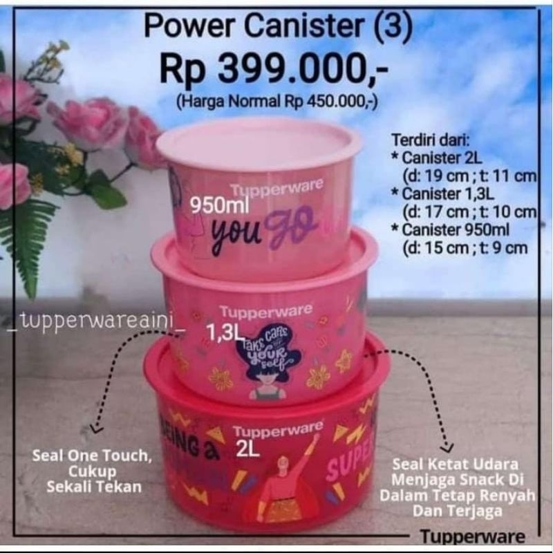 Jual Tupperware Power Canister 950 ml, 1,3 L, 2 L Pink set | Shopee ...